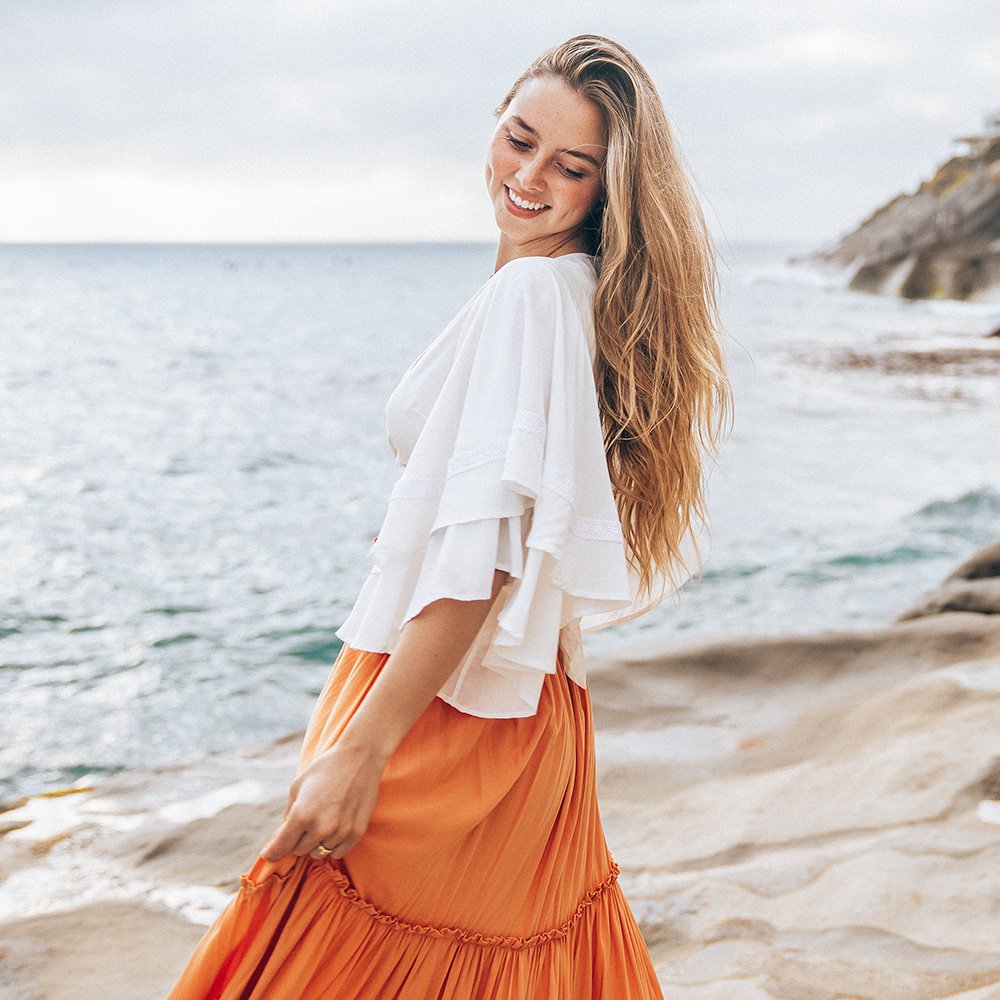 Bohemian Double-Layer Wrap Top, Flutter Sleeve Rayon Top with Lace ...